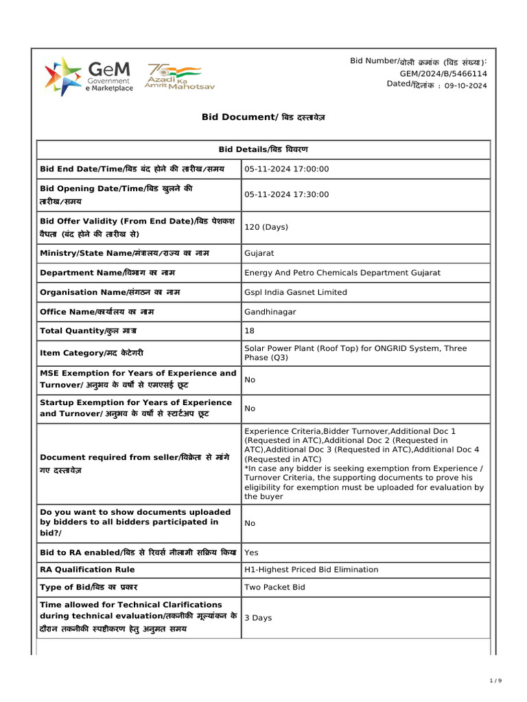 Gujarat Solar Power Plant Bid Details | PDF | Power Inverter | Electric ...