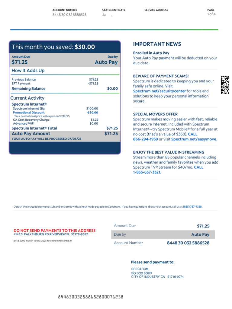 Spectrum Bill Statement Summary | PDF