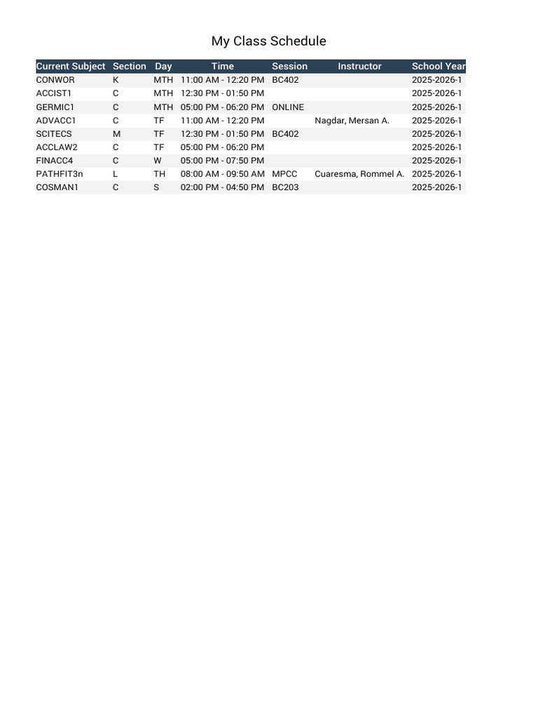 My Class Schedule | PDF
