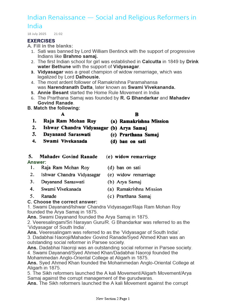 Indian Renaissance - Social and Religious Reformers in India | PDF ...