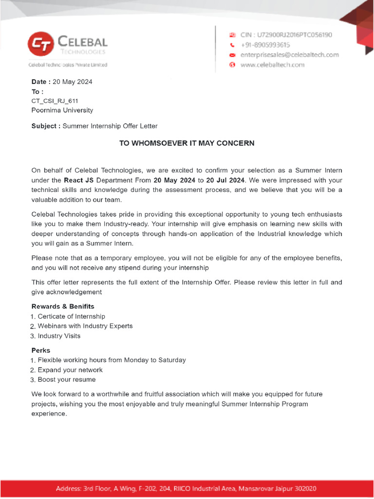 Mohit Choudhary Offer Letter | PDF