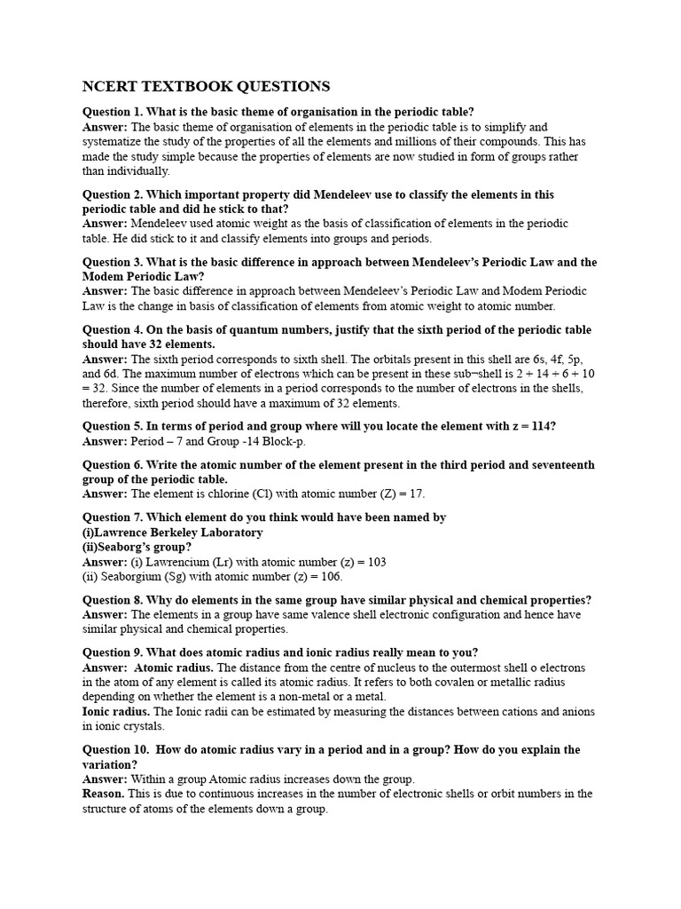 Ncert Textbook Questions-Class Xi | PDF | Ion | Ionic Bonding