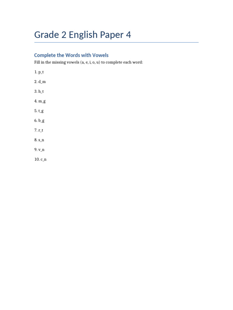 Grade2 English Paper 4 Updated | PDF