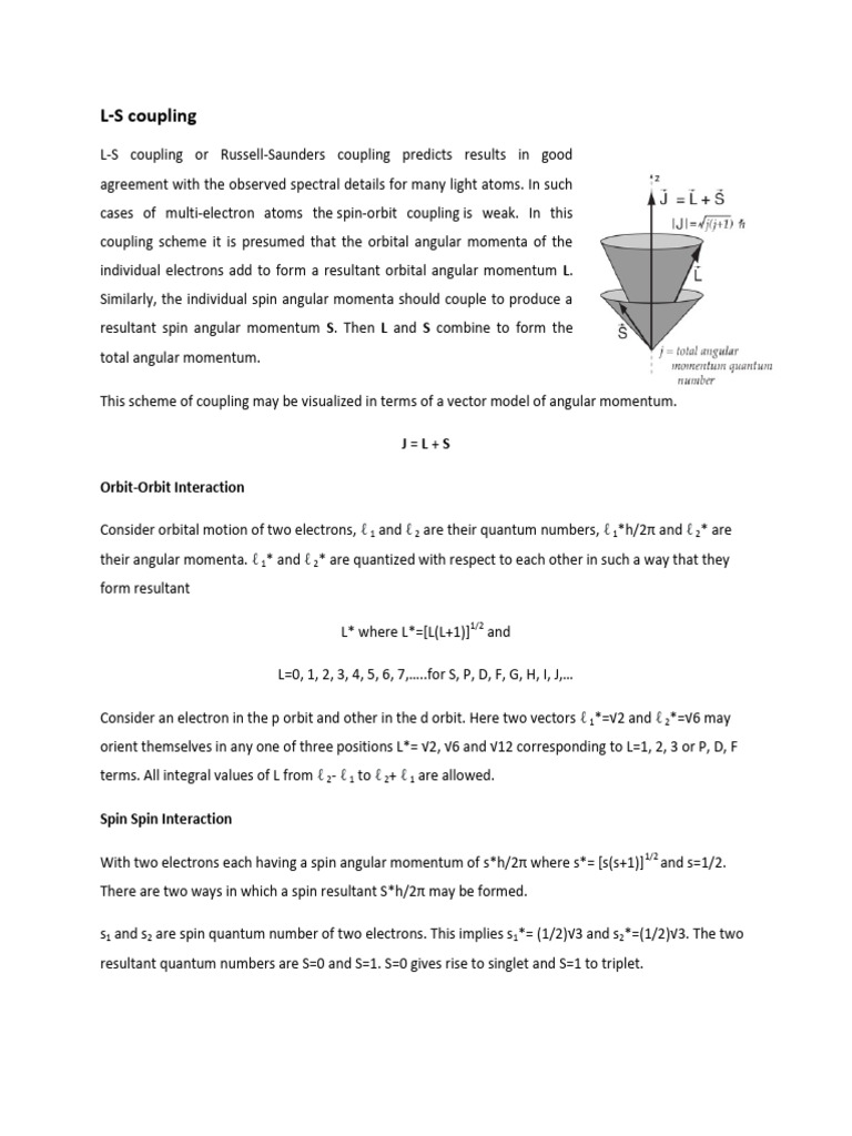 L-S and J-J Coupling Explained | PDF | Atomic Orbital | Physics