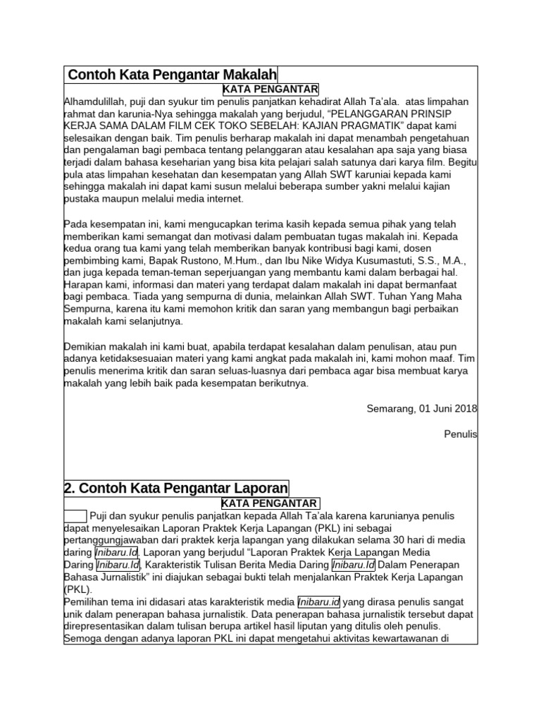 Contoh Kata Pengantar Makalah dan Laporan | PDF