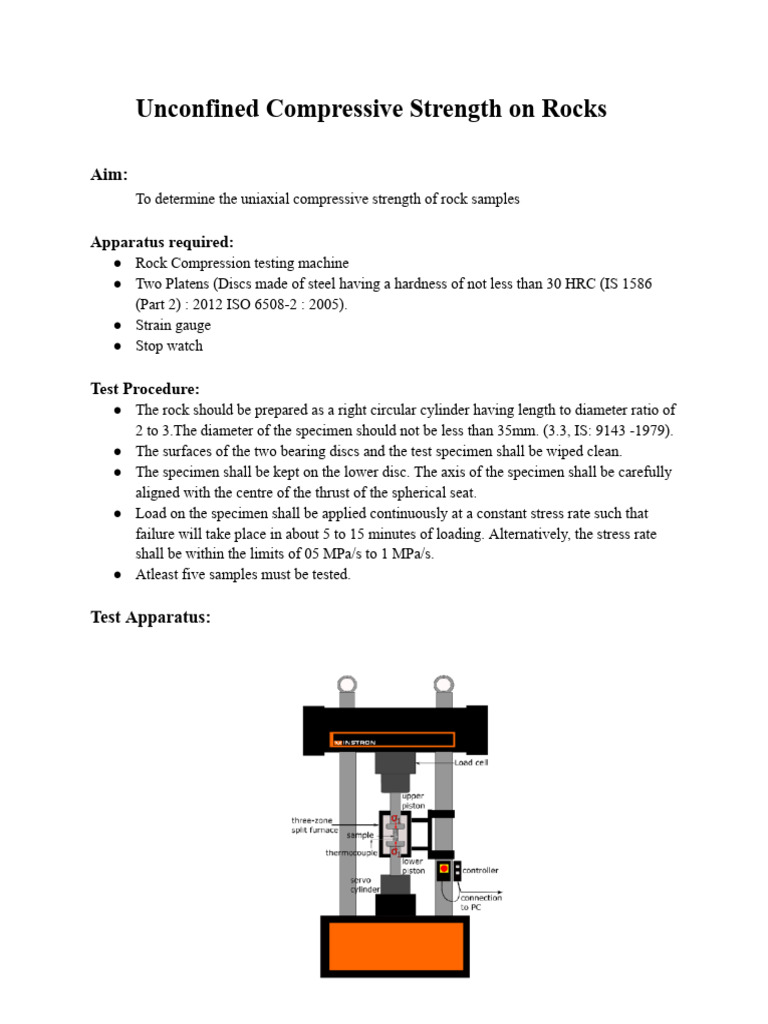 UCS Testing Procedure for Rocks | PDF | Strength Of Materials ...