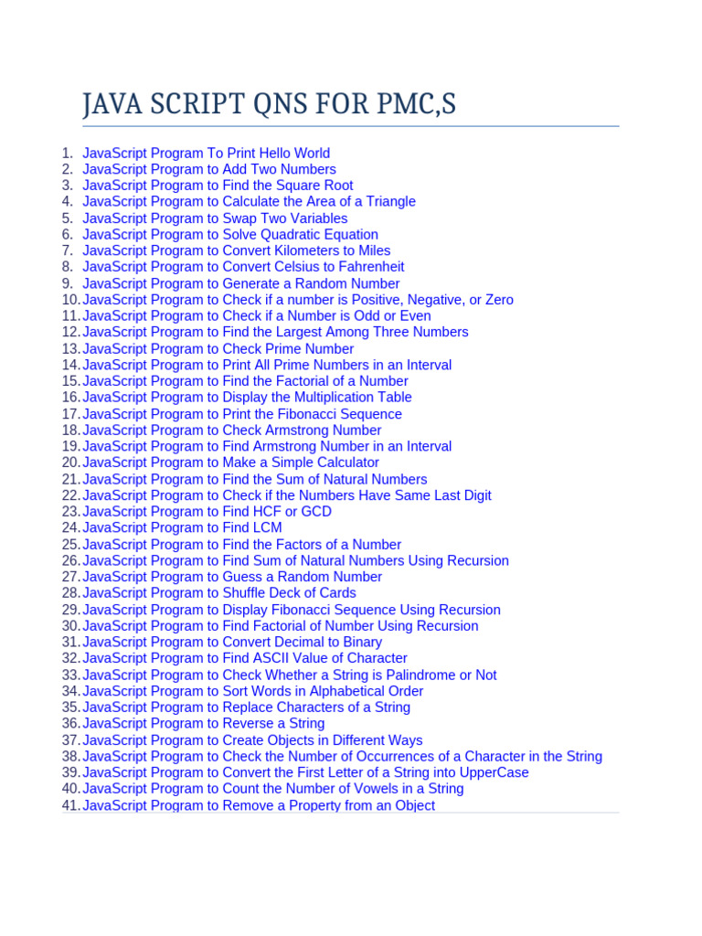 Java Script QNS For PMC | PDF | String (Computer Science) | Java Script