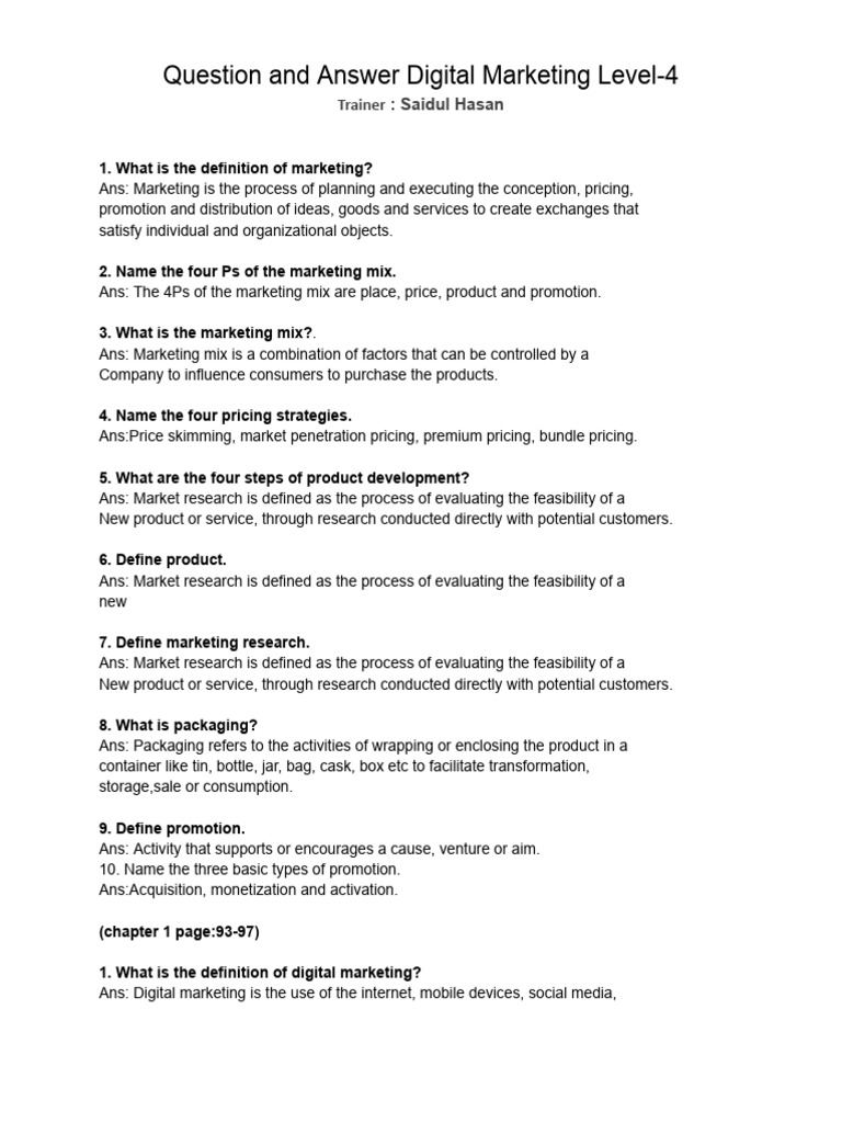 Question and Answer Digital Marketing Level 4 1 | PDF | Analytics ...