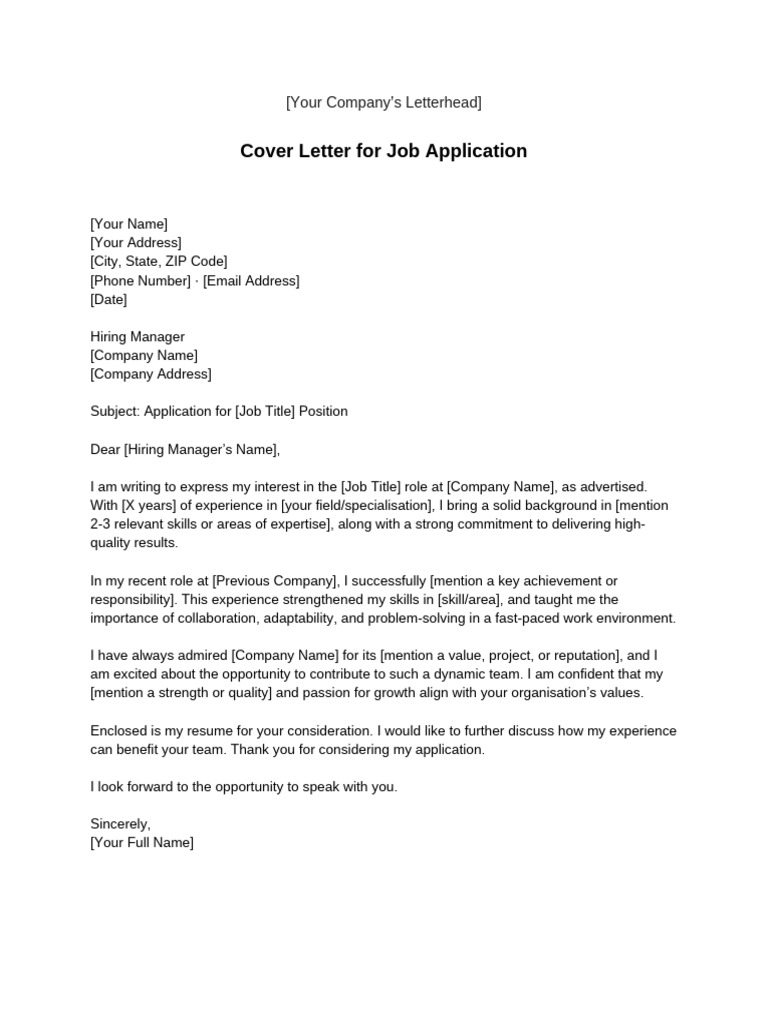 Job Application Cover Letter Template | PDF