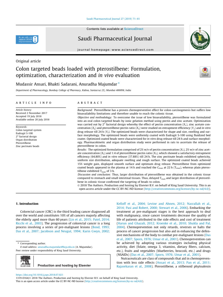 M. Ansari Et Al. 2019 Saudi Pharma. J. | PDF | Bioavailability ...