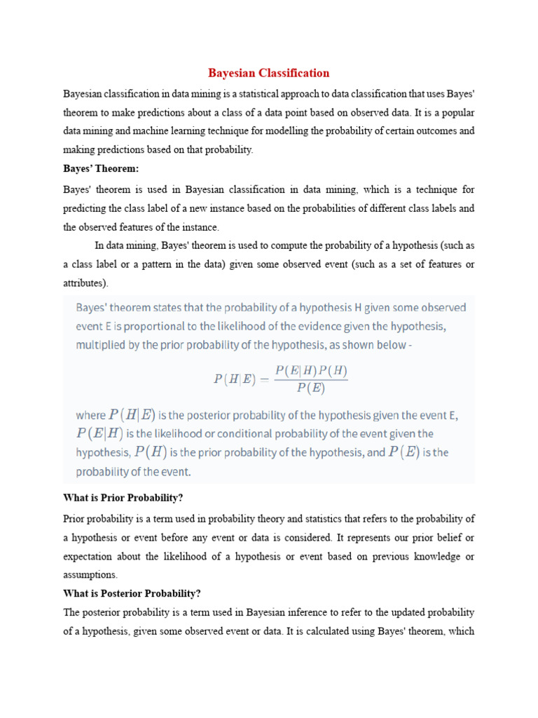 UNIT4 Bayesian Classification | PDF | Bayesian Inference | Statistical Inference