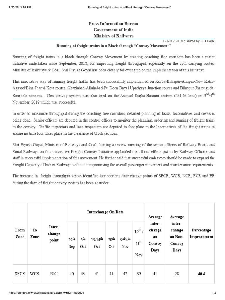 Running of Freight Trains in A Block Through "Convoy Movement" | PDF ...