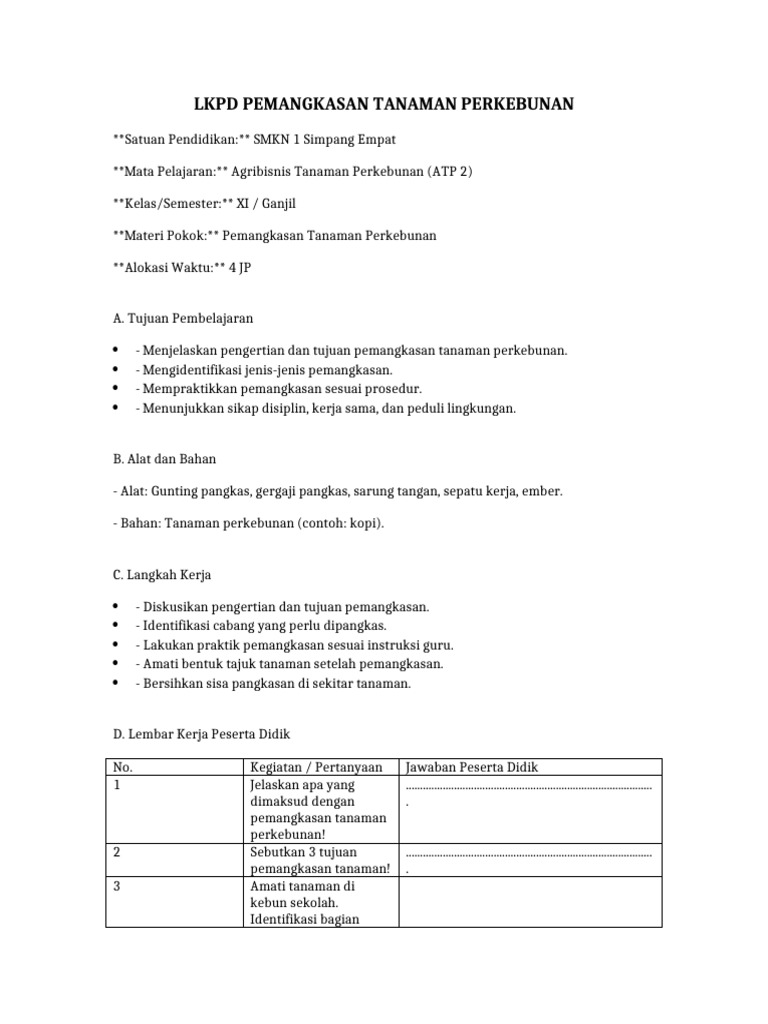LKPD Pemangkasan Kelas XI ATP2 | PDF