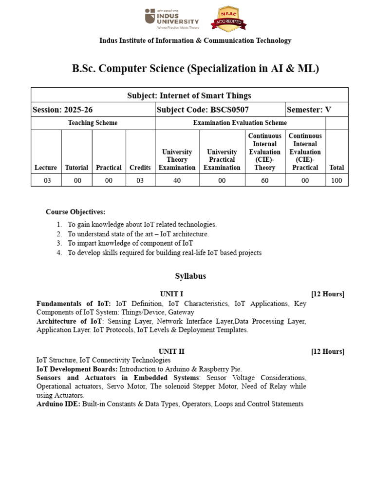 IoT Course Syllabus for B.Sc. in CS | PDF | Internet Of Things | Computing