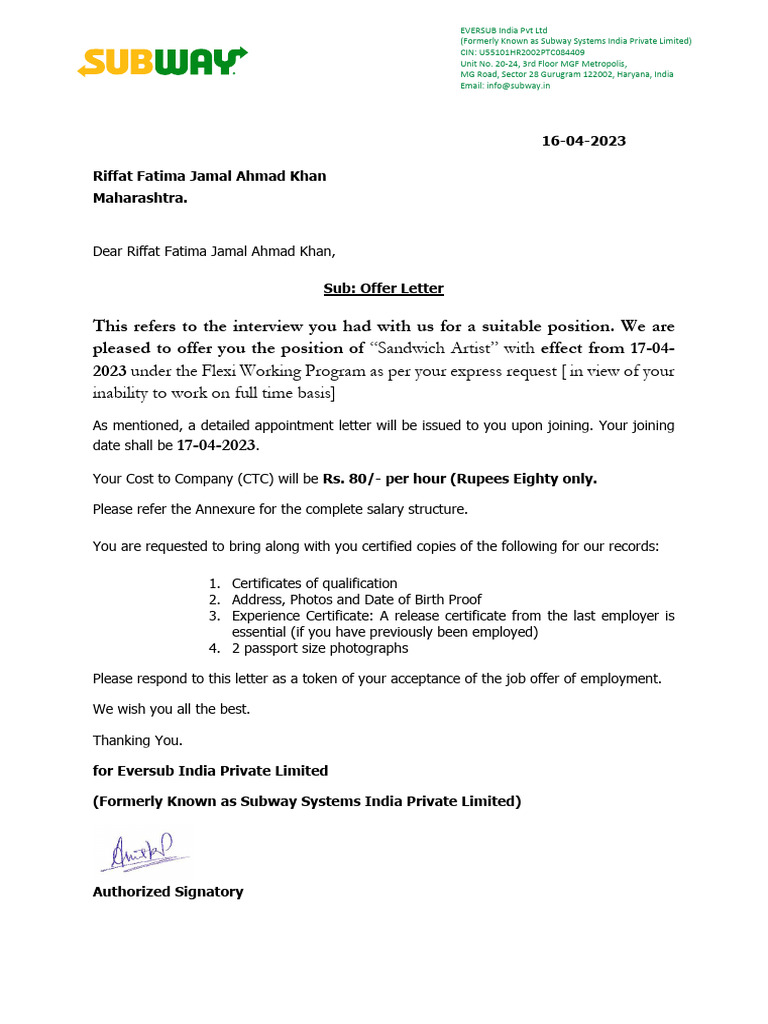Offer Letter | PDF