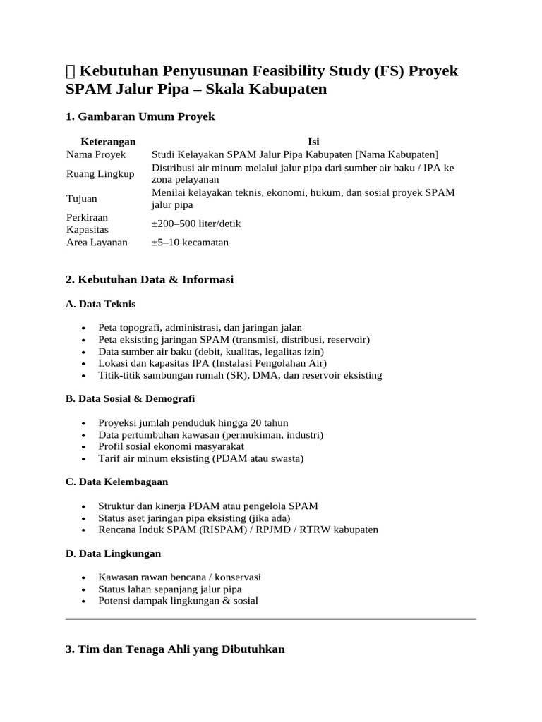 Penyusunan FS Proyek SPAM Jalur Pipa | PDF