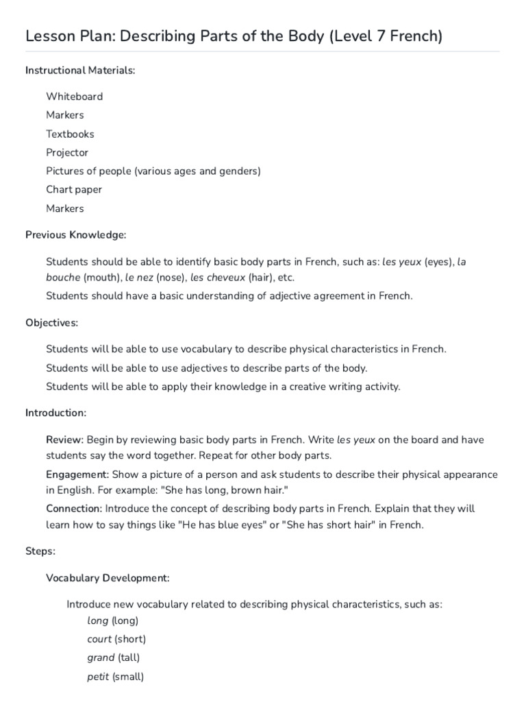 Curri AI French Lesson Plan | PDF | Linguistics | Grammar