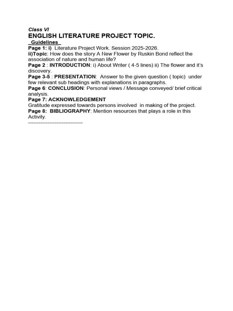Class 6 English Literature Project Guide | PDF