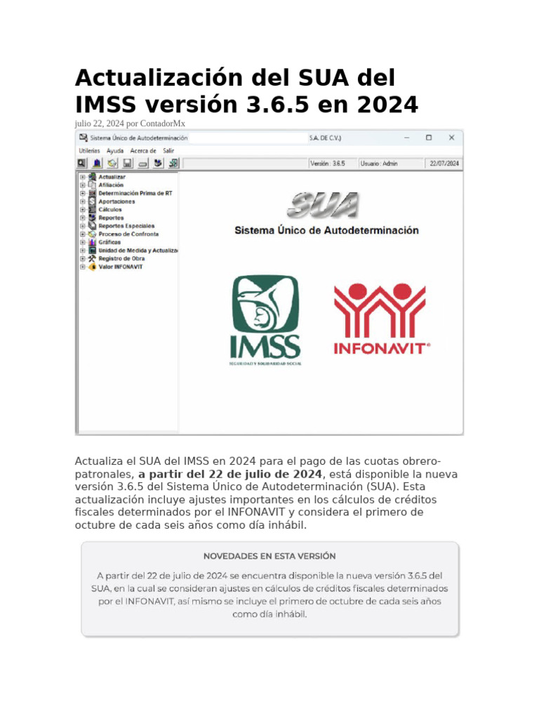 Actualización SUA 3.6.5 IMSS 2024 | PDF