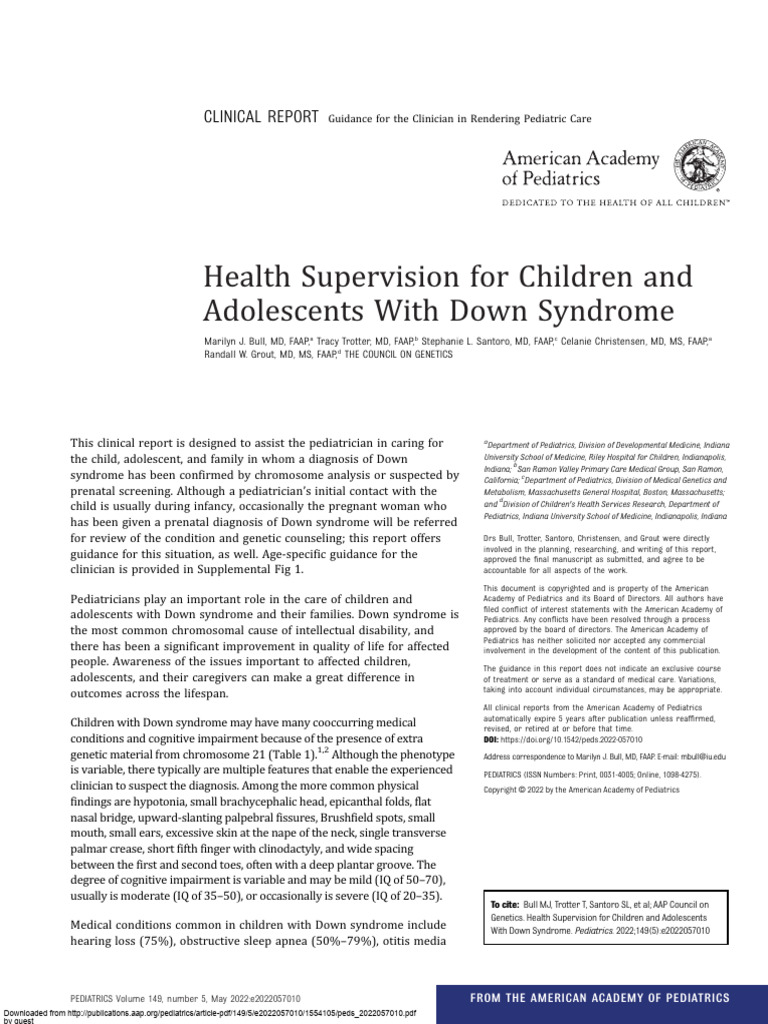 AAP Guidelines for Down Syndrome Care | PDF | Down Syndrome | Pediatrics