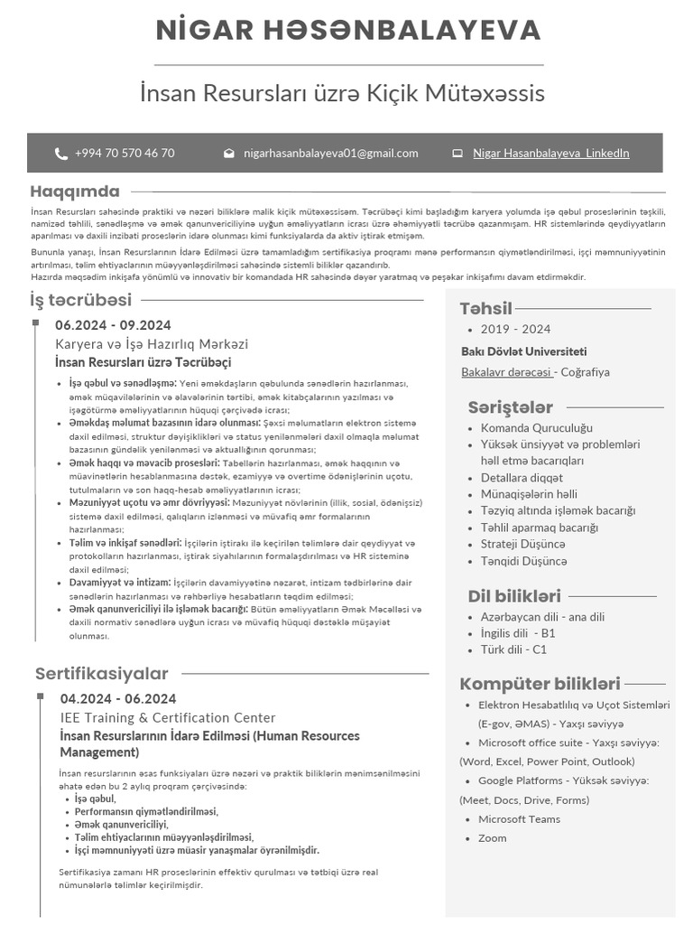 Nigar H - S - Nbalayeva CV (2) - 1 | PDF