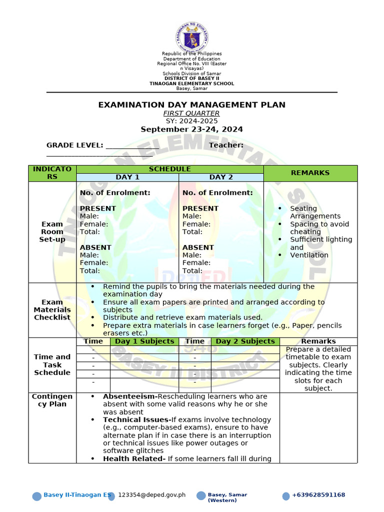 Examination Day Management Plan 2024 | PDF | Teachers