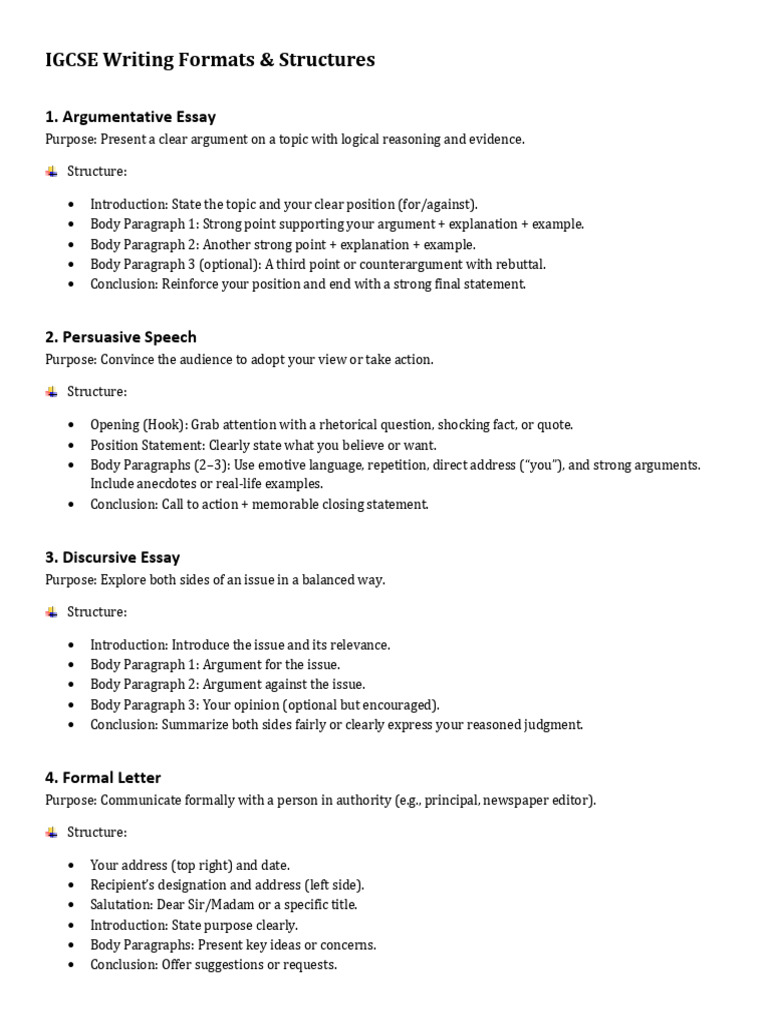 IGCSE Writing Formats Overview | PDF | Argument | Essays