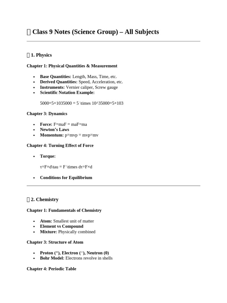 ? Class 9 Notes | PDF | Matrix (Mathematics) | Atoms