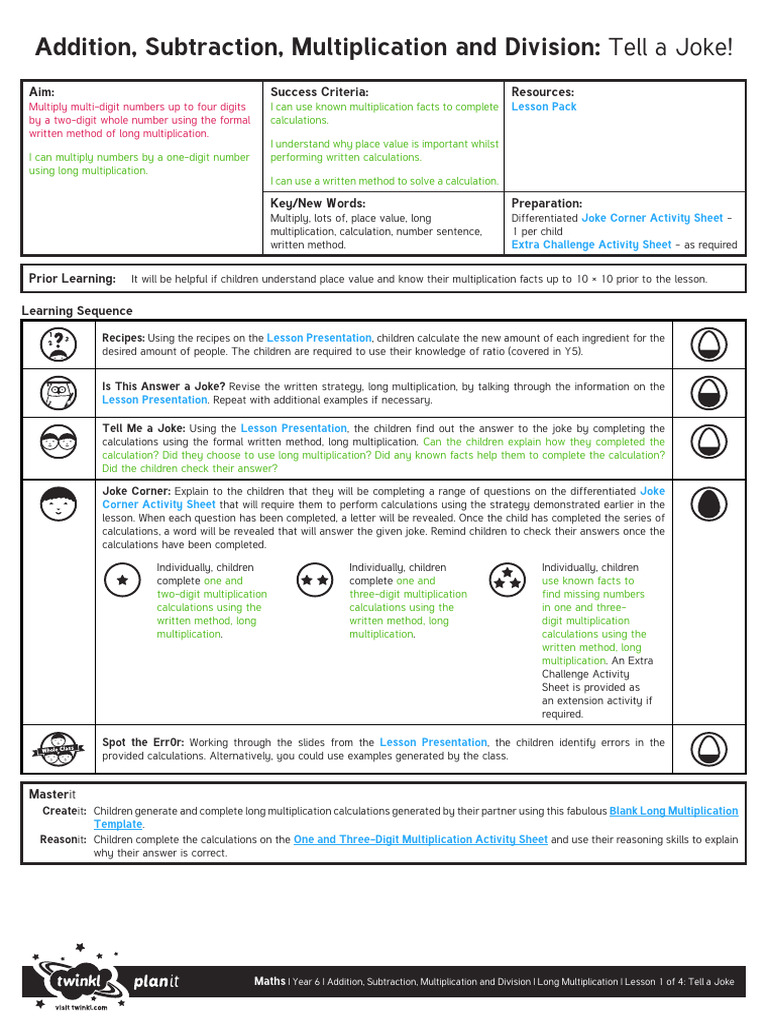 Lesson Plan - Tell A Joke | PDF | Multiplication | Arithmetic