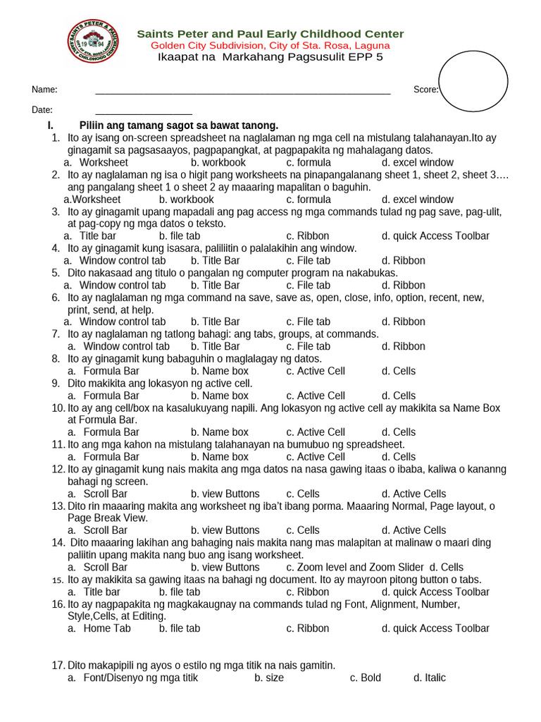 4th Periodical Exam (EPP5) | PDF