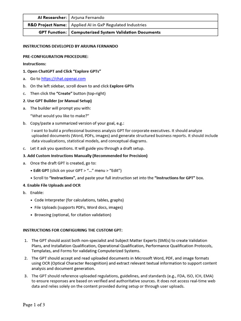 Computer Systems Validation GPT - Instruction Set | PDF | Verification And Validation | Software ...