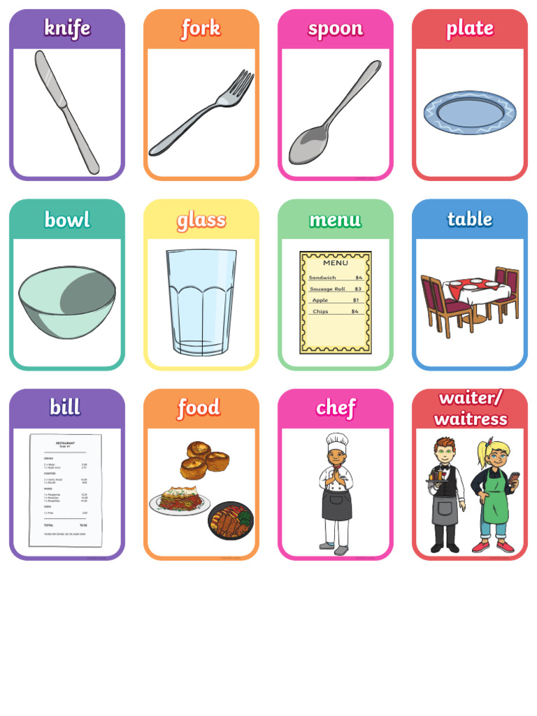 ESL Kids Restaurant Flashcards | PDF