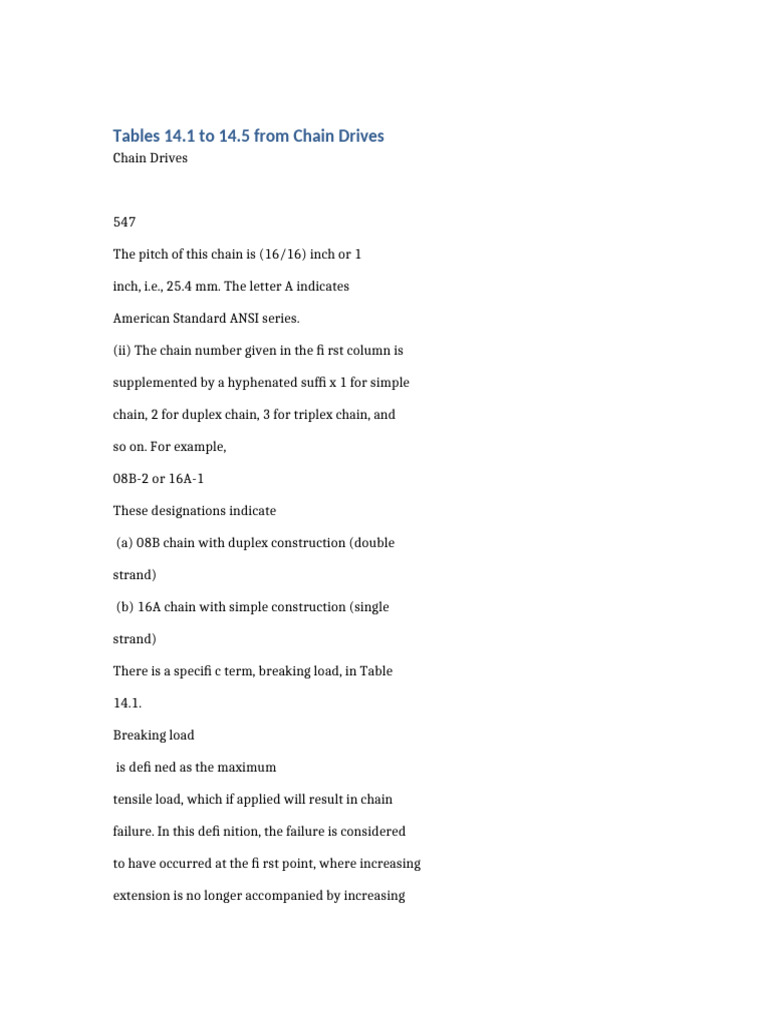 Chain Drives Tables 14.1 To 14.5 | PDF | Mechanics | Mechanical Engineering