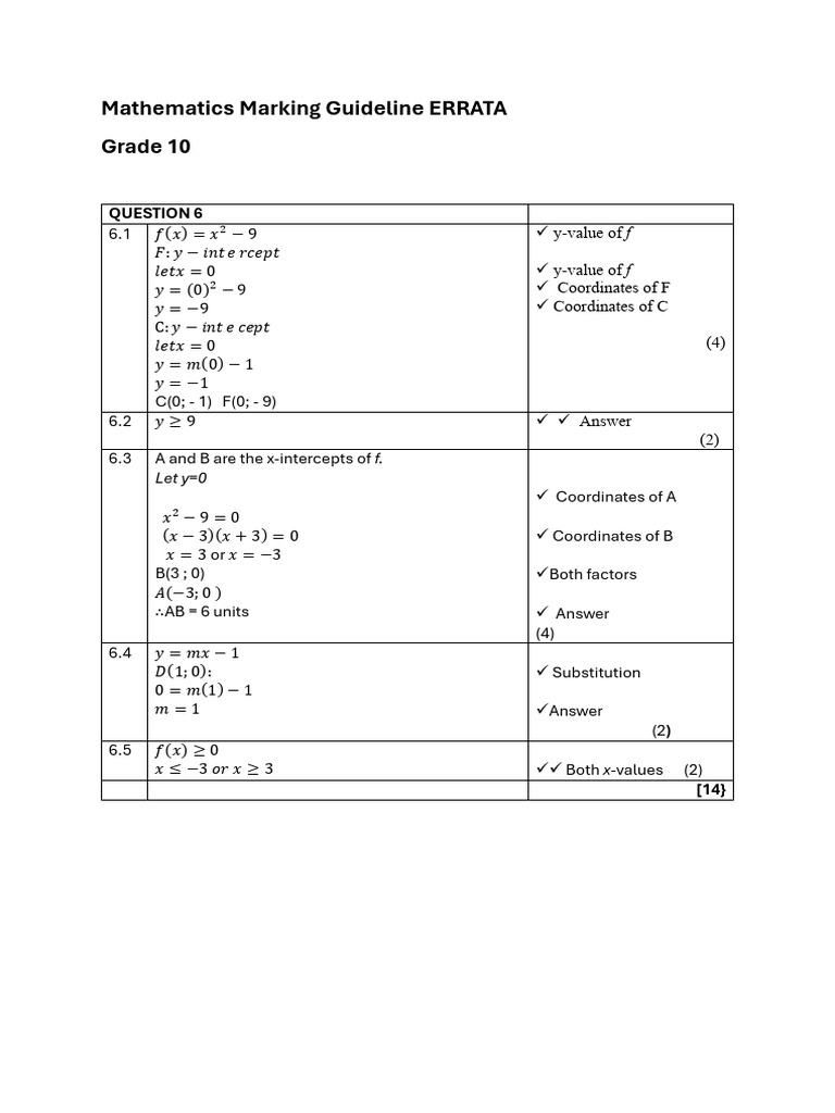 Grade 10 Math Marking Guidelines | PDF