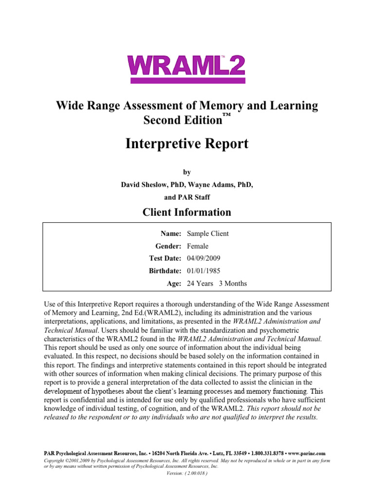 Interpretive Report - Psychological Assessment Resources, Inc. | PDF ...