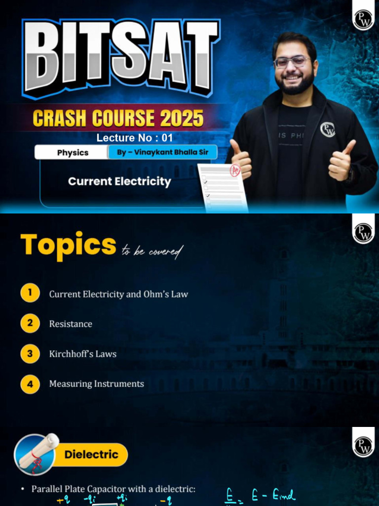 Current Electricity 01 - Class Notes - BITSAT Crash Course 2025 | PDF