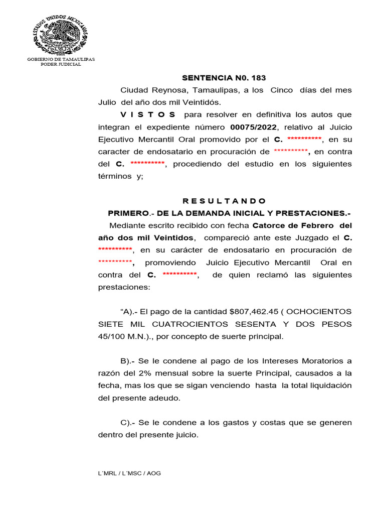 Sentencia Juicio Oral Mercantil | PDF | Sentencia (ley) | Demanda judicial