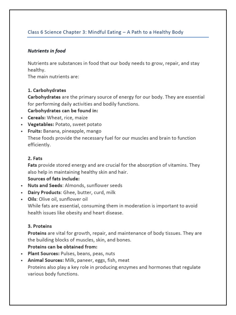 Mindful Eating for Class 6 Students | PDF | Foods | Vitamin