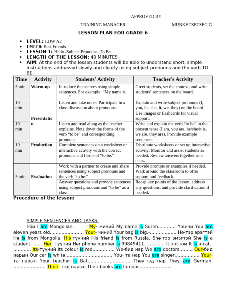 Lesson Plan Semester 1 | PDF | Grammatical Number | Lesson Plan