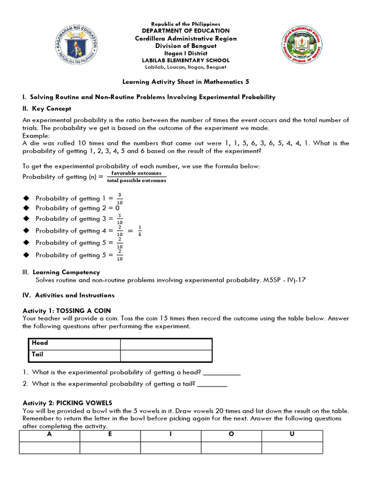 Experimental Probability Activities | PDF | Probability | Mathematics