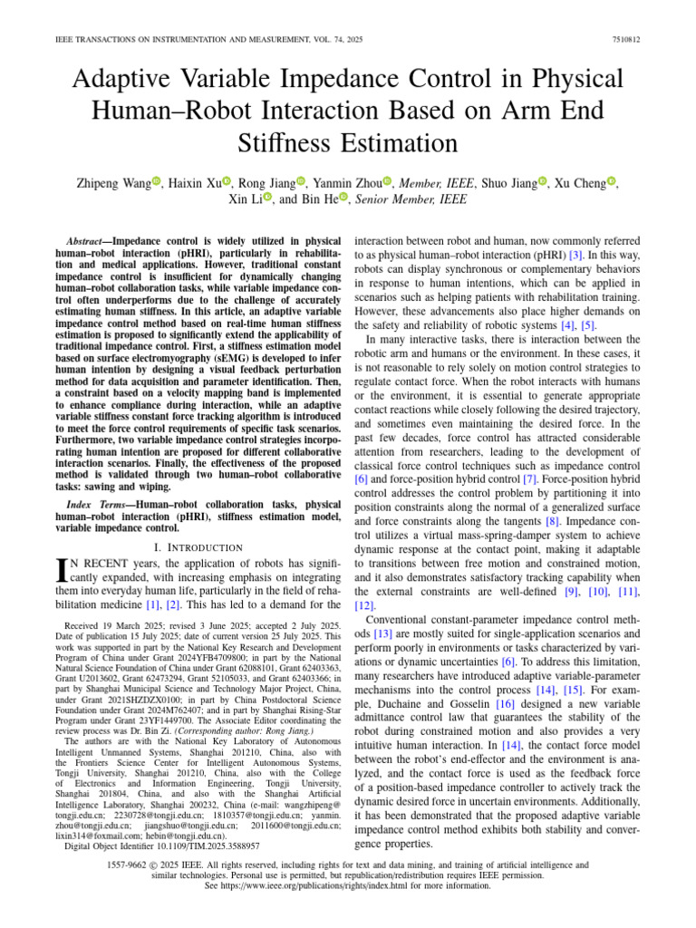Adaptive Variable Impedance Control in Physical HumanRobot Interaction ...