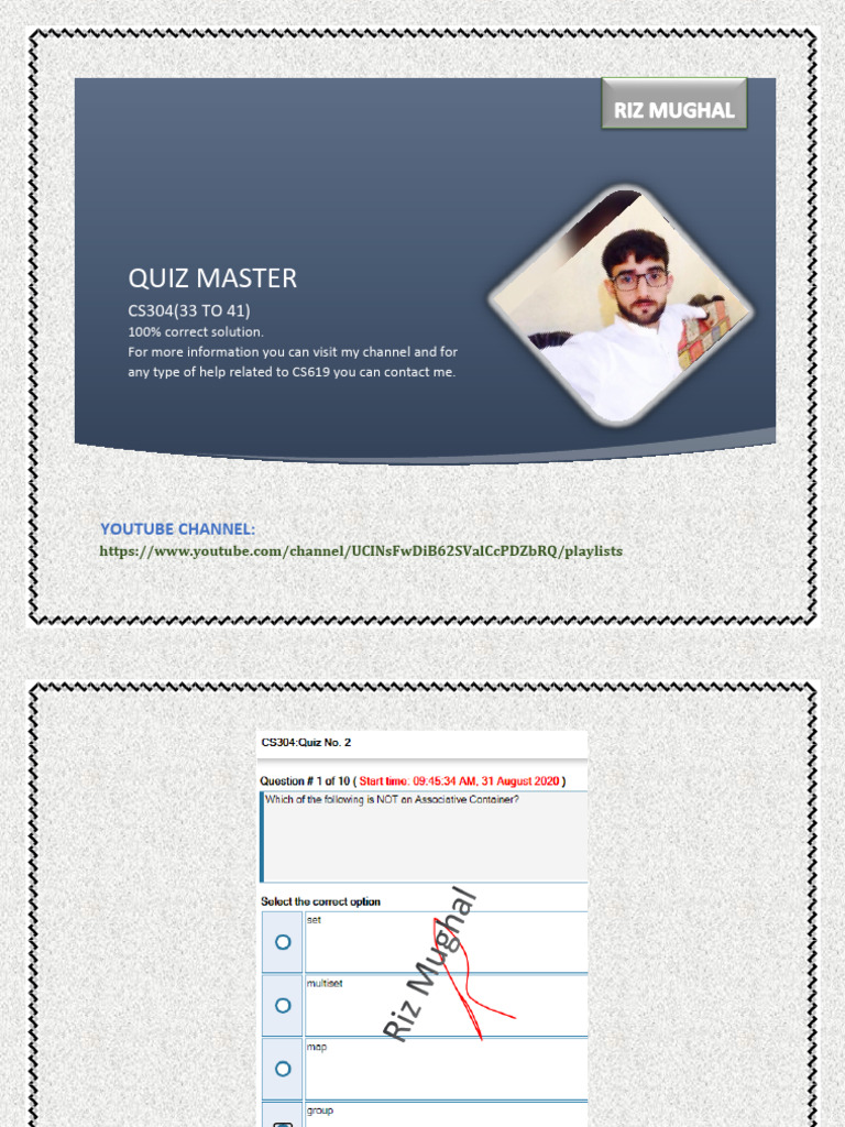 CS304 34 To 41 2nd Quiz Spring 2020 by Riz Mughal | PDF