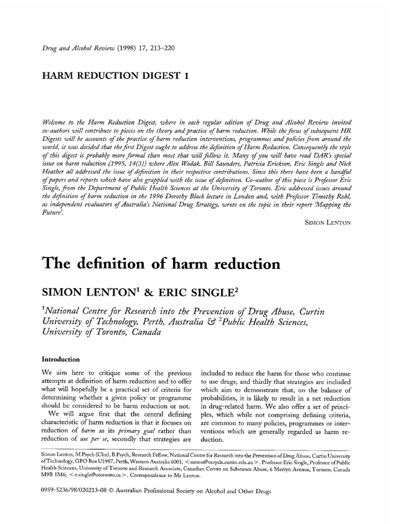 A The Definition of Harm Reduction | PDF | Policy | Substance Abuse