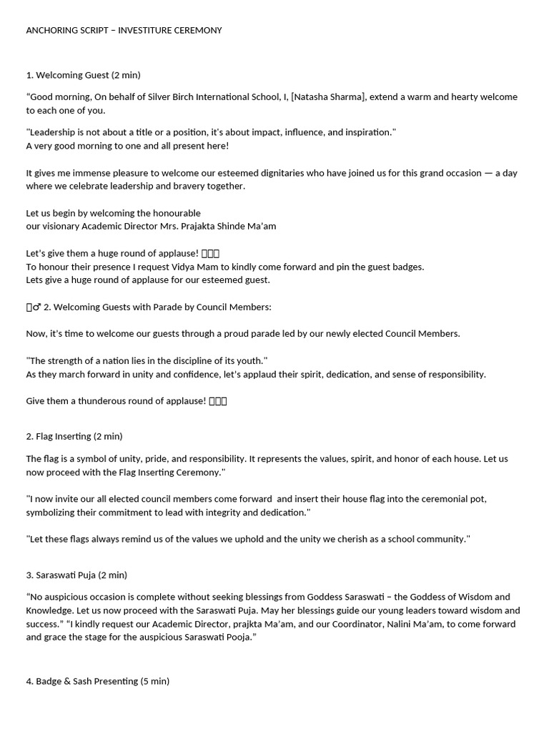 ANCHORING SCRIPT for Investiture Ceremony | PDF