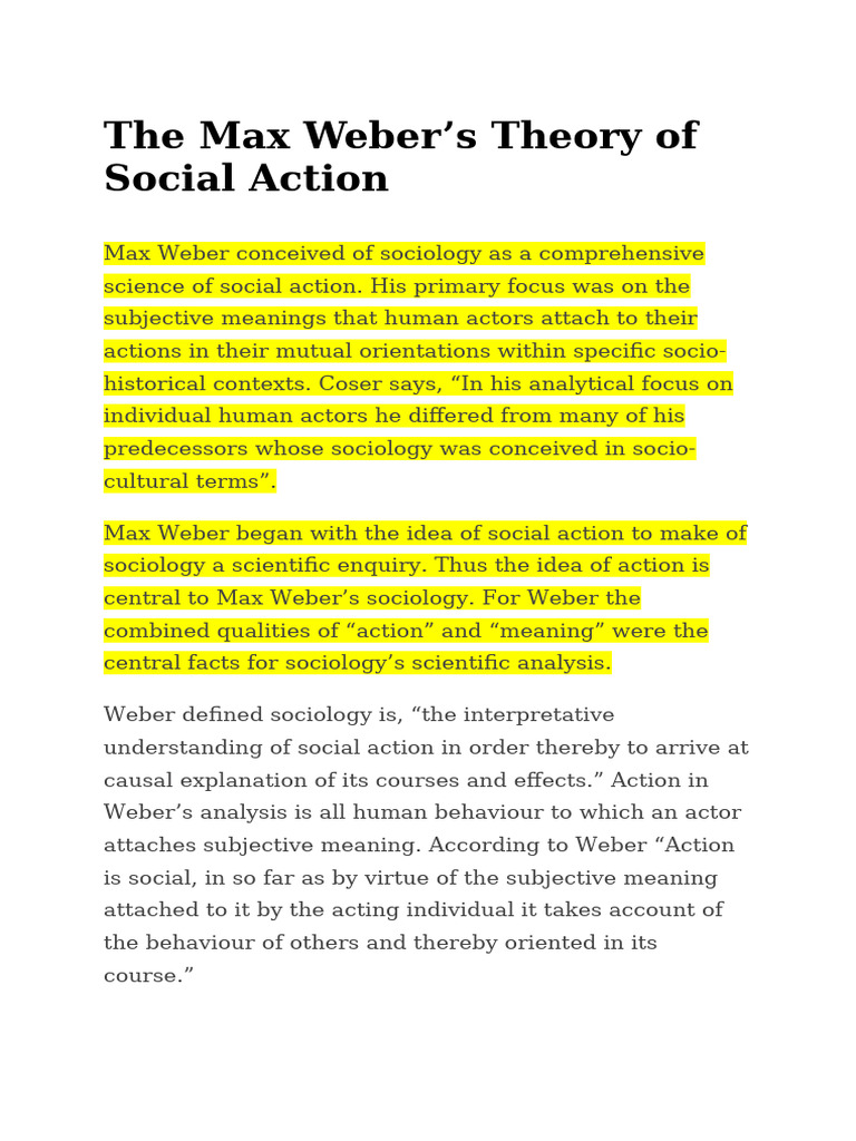 Max Weber - Social Action | PDF | Sociology | Max Weber