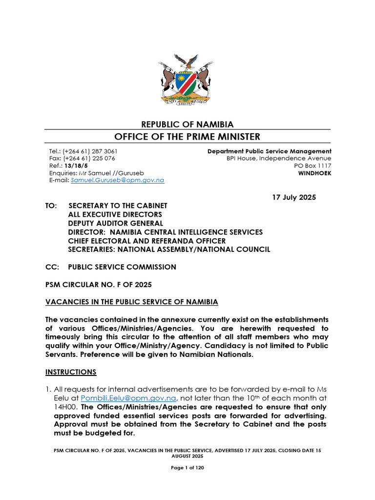 PSM Circular No F of 2025 | PDF | Namibia | Driver's License