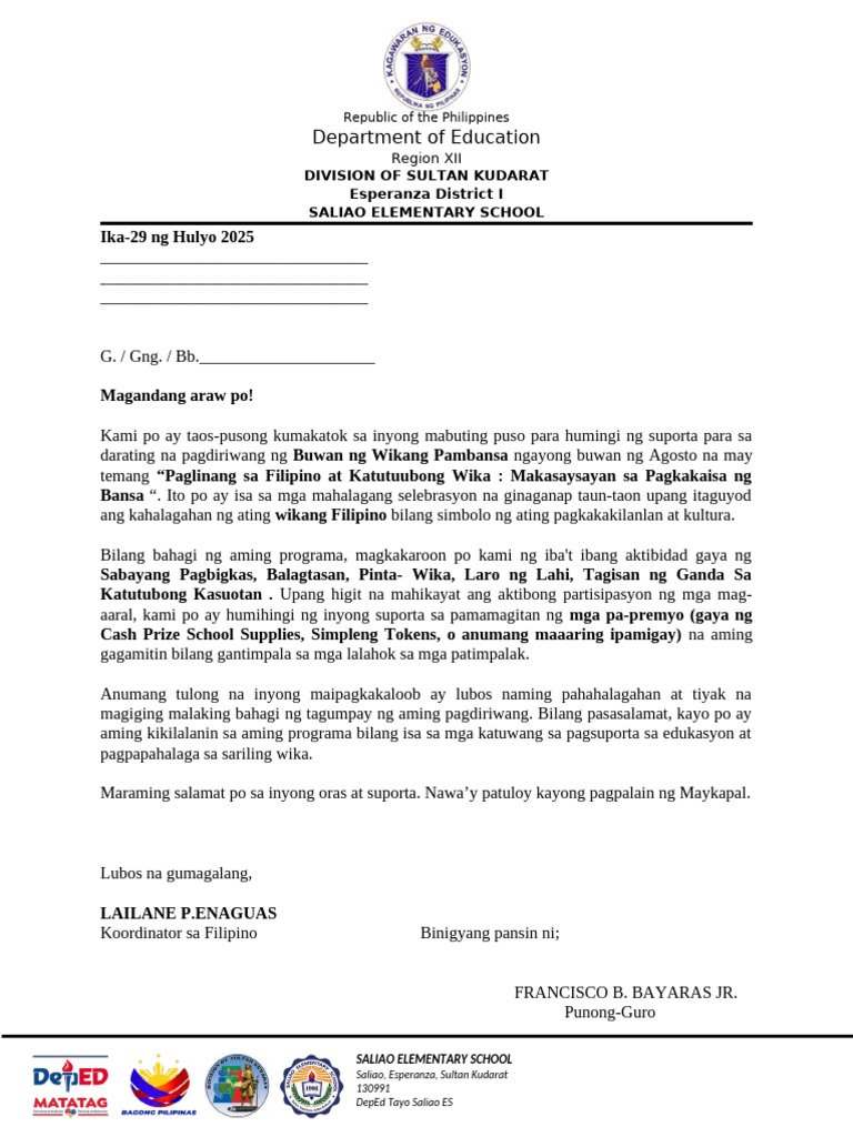 Solicitation Letter (Filipino) | PDF