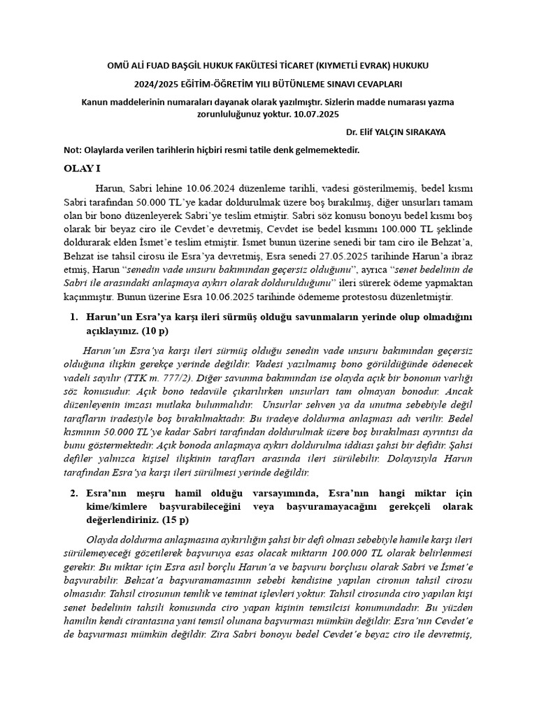 Kıymetli Evrak Büt Cevap | PDF