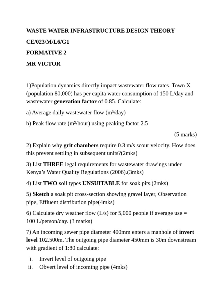 Waste Water Infrastructure Design Theory Formative2 | PDF