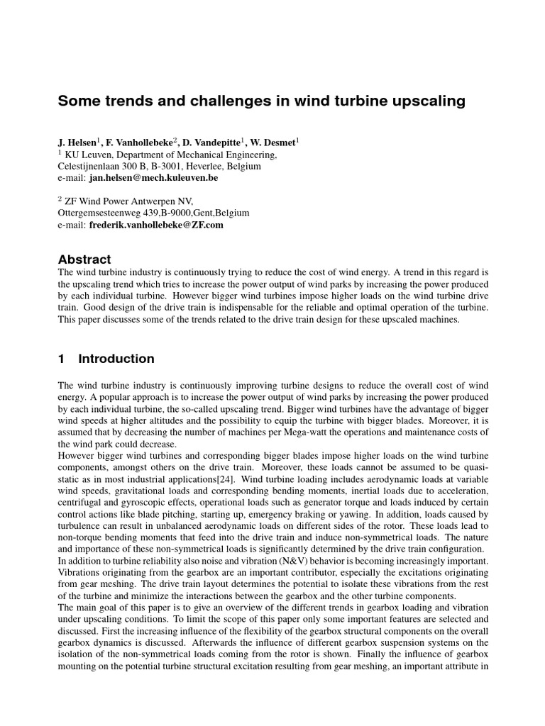 2012 JHelsen Some Trends and Challenges in Wind Turbine Upscaling | PDF ...